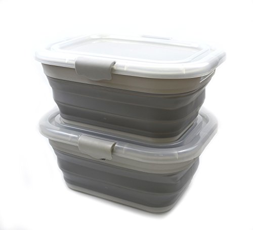 SAMMART 19.5L Set of 2 Collapsible Laundry Basket with Lid - Foldable Pop Up Storage Container/Organizer - Portable Washing Tub - Space Saving Hamper/Basket with Lid (2, Grey)
