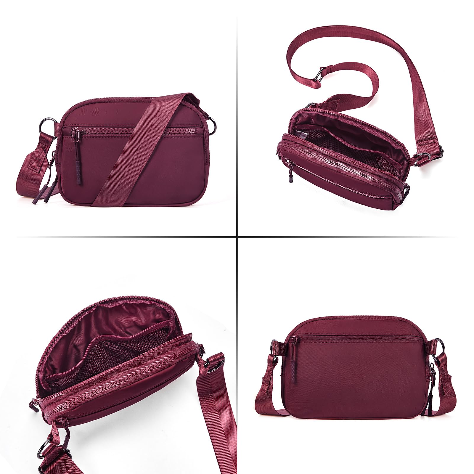 WESTBRONCO Small Crossbody Bags for Women Nylon with Adjustable Strap, Mini Crossbody Purse, Fahion Shoulder Bag for Traveling Workout Wine Red