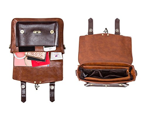 ECOSUSI Women PU Leather Satchel Purse Vintage Small School Crossbody Messenger Bag Work Cross-body Bag, Coffee