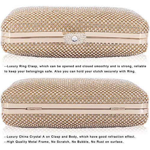 Dexmay Rhinestone Crystal Ring Clutch Purse Luxury Evening Bag for Bridal Wedding Party Gold