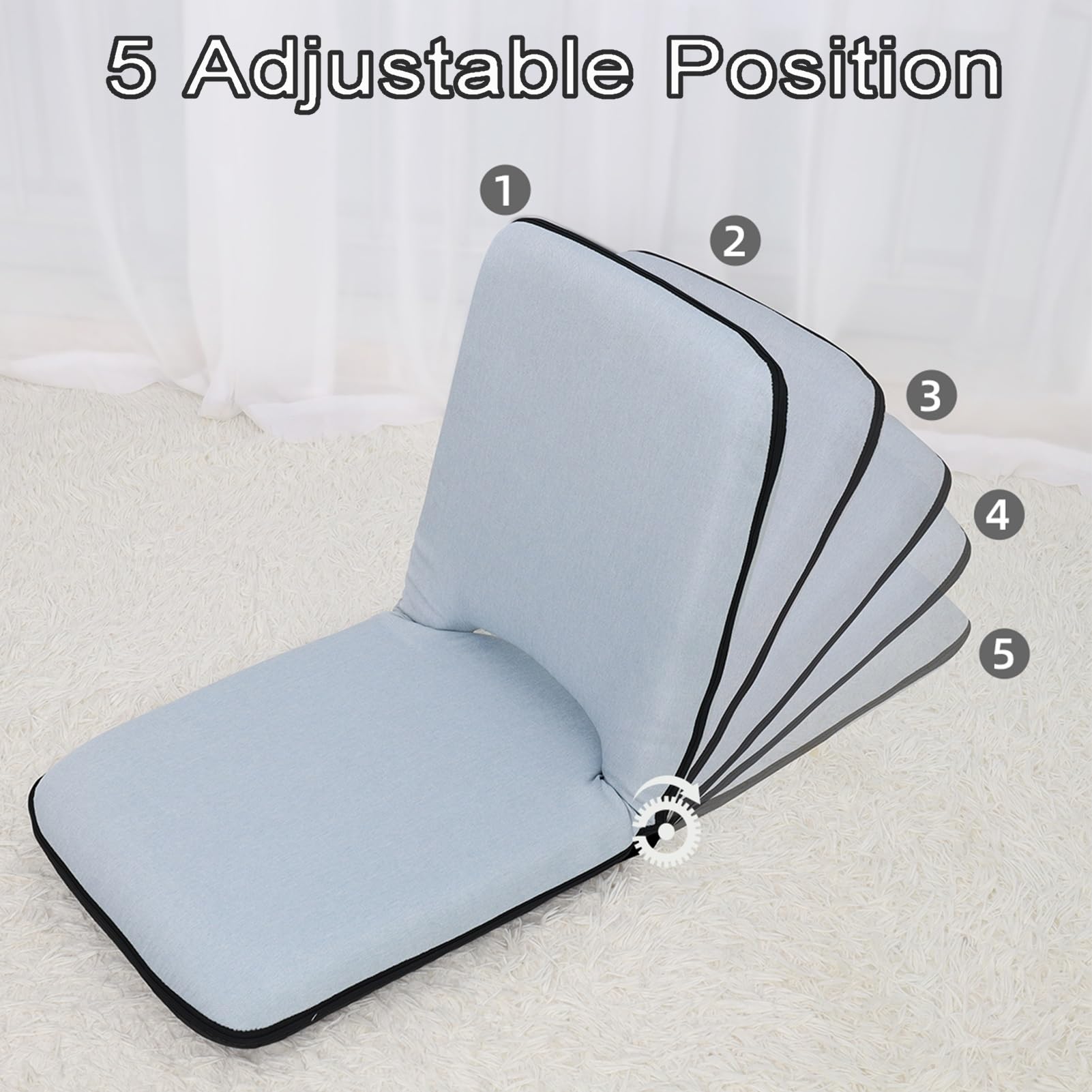 PBTMCD 5 Adjustable Position - Floor Chair with Back Support, Removable & Washable Linen Fabric Cover Living Room Folding Chair, Meditation Chairs (Color : White)