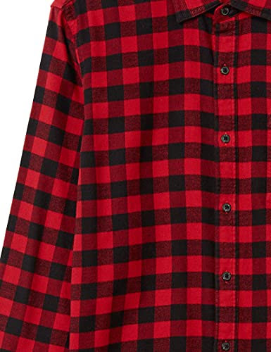 Amazon Essentials Men's Flannel Shirts Long Sleeve, Slim-Fit Button Down Plaid, Black Red Buffalo Plaid, Large