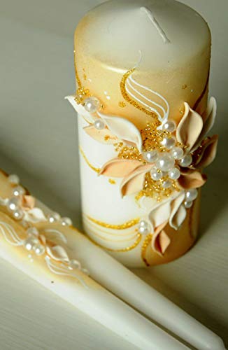 Magik Life Unity Candle Set for Wedding - Wedding Accessories for Reception and Ceremony - Candle Sets - 6 Inch Pillar and 2 10 Inch Tapers - Decorative Pillars Gold