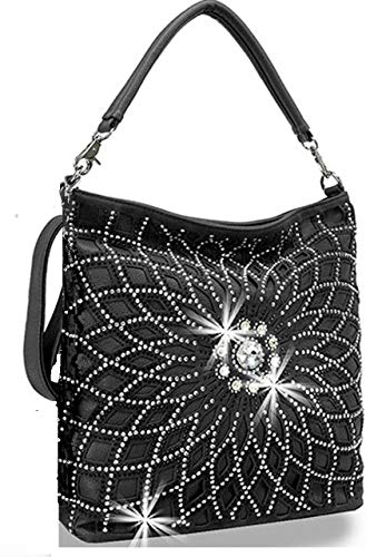 Zzfab Starburst Rhinestone Hobo Bag with Shoulder Strap Black