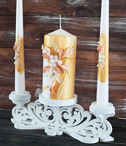 Magik Life Unity Candle Set for Wedding - Wedding Accessories for Reception and Ceremony - Candle Sets - 6 Inch Pillar and 2 10 Inch Tapers - Decorative Pillars Gold