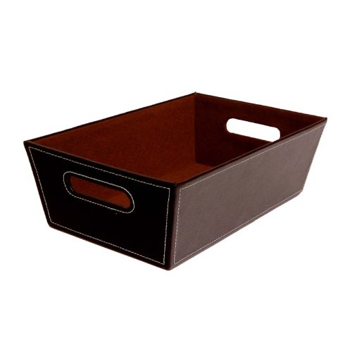 The Lucky Clover Trading Brown Faux Leather Utility Tray, Large, 15" L Basket