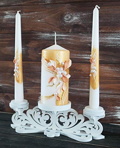 Magik Life Unity Candle Set for Wedding - Wedding Accessories for Reception and Ceremony - Candle Sets - 6 Inch Pillar and 2 10 Inch Tapers - Decorative Pillars Gold