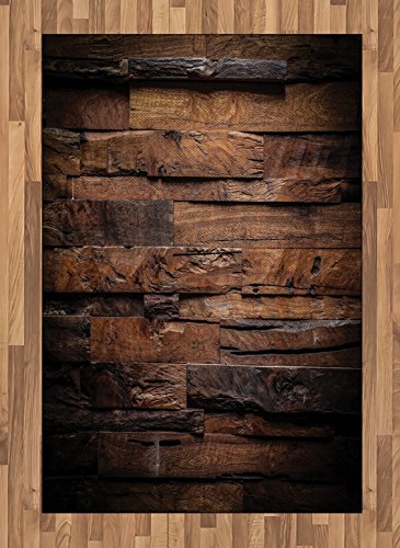 Ambesonne Chocolate Area Rug, Rough Dark Timber Texture Image Rustic Country Theme Hardwood Carpentry, Flat Woven Accent Rug for Living Room Bedroom Dining Room, 4' X 5' 7", Brown Dark Brown
