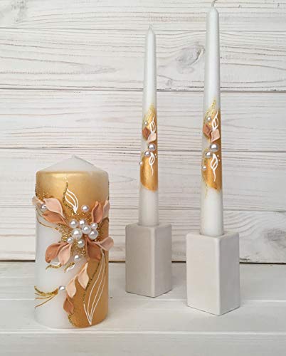Magik Life Unity Candle Set for Wedding - Wedding Accessories for Reception and Ceremony - Candle Sets - 6 Inch Pillar and 2 10 Inch Tapers - Decorative Pillars Gold