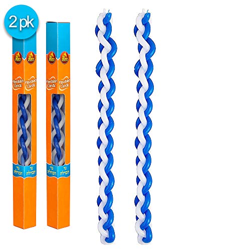 Ner Mitzvah Braided Havdalah Candle - 2-Pack - Round Blue and White Paraffin Wax - Handcrafted Havdallah Candle - Shabbat Judaica Gift
