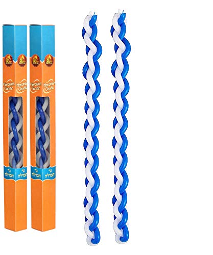 Ner Mitzvah Braided Havdalah Candle - 2-Pack - Round Blue and White Paraffin Wax - Handcrafted Havdallah Candle - Shabbat Judaica Gift
