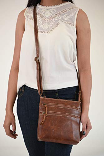 Hide N Craft Stylish Full Grain Real Leather Crossbody Bag For Women Crossover Purse, Long Shoulder, with Adjustable Strap, 2 Front and Internal Pocket, Girls Handbag (8.5x2x9 inches) β Brown