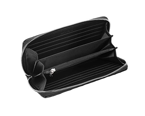 Women large Wallet soft leather wristlet Card Organizer Phone holder Ladies Clutch Long Purse with Wrist Strap Zipper around (F black) …