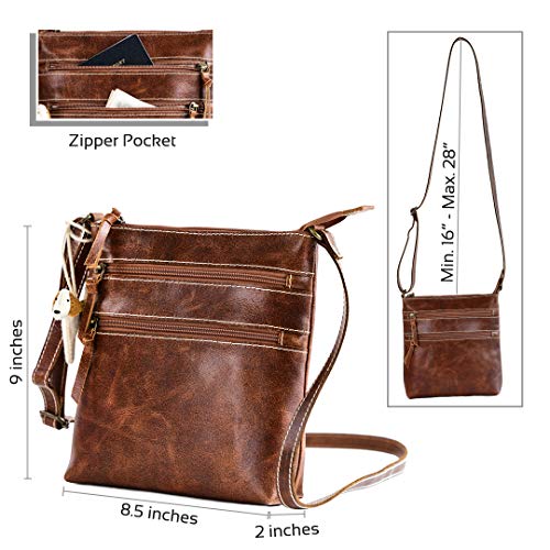 Hide N Craft Stylish Full Grain Real Leather Crossbody Bag For Women Crossover Purse, Long Shoulder, with Adjustable Strap, 2 Front and Internal Pocket, Girls Handbag (8.5x2x9 inches) β Brown