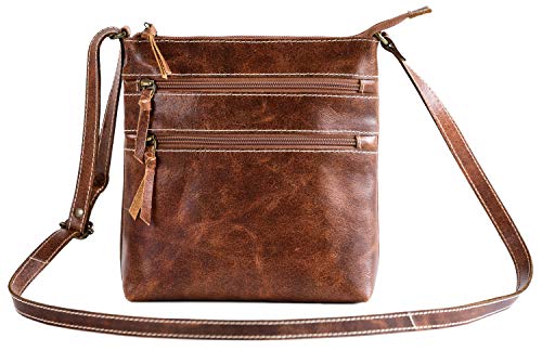 Hide N Craft Stylish Full Grain Real Leather Crossbody Bag For Women Crossover Purse, Long Shoulder, with Adjustable Strap, 2 Front and Internal Pocket, Girls Handbag (8.5x2x9 inches) β Brown