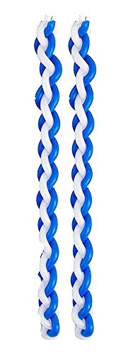 Ner Mitzvah Braided Havdalah Candle - 2-Pack - Round Blue and White Paraffin Wax - Handcrafted Havdallah Candle - Shabbat Judaica Gift