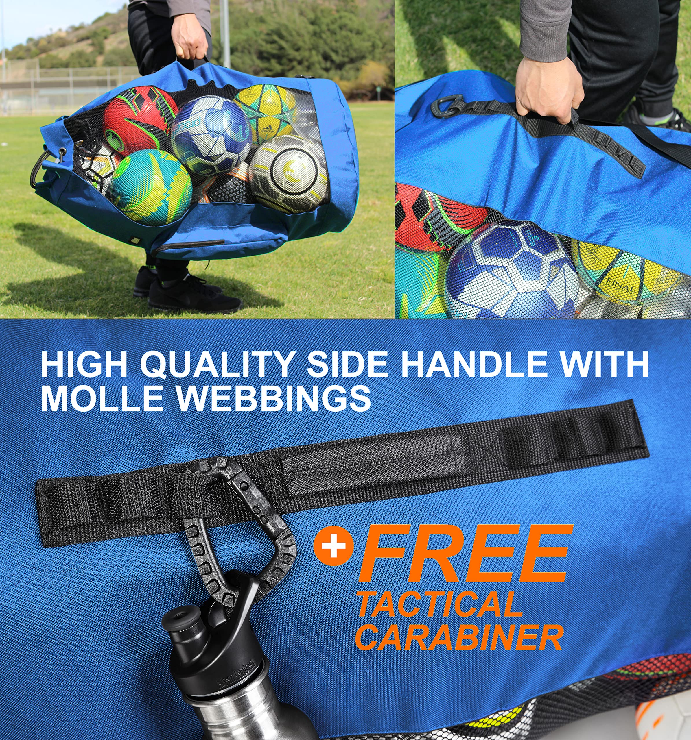Fitdom Heavy Duty XL Soccer Mesh Equipment Ball Bag w/Adjustable Shoulder Strap Design for Coach. with an Over-Sized Front Pocket for Sporting Accessories. Best for All Outdoor & Water Gears