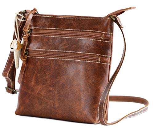 Hide N Craft Stylish Full Grain Real Leather Crossbody Bag For Women Crossover Purse, Long Shoulder, with Adjustable Strap, 2 Front and Internal Pocket, Girls Handbag (8.5x2x9 inches) β Brown