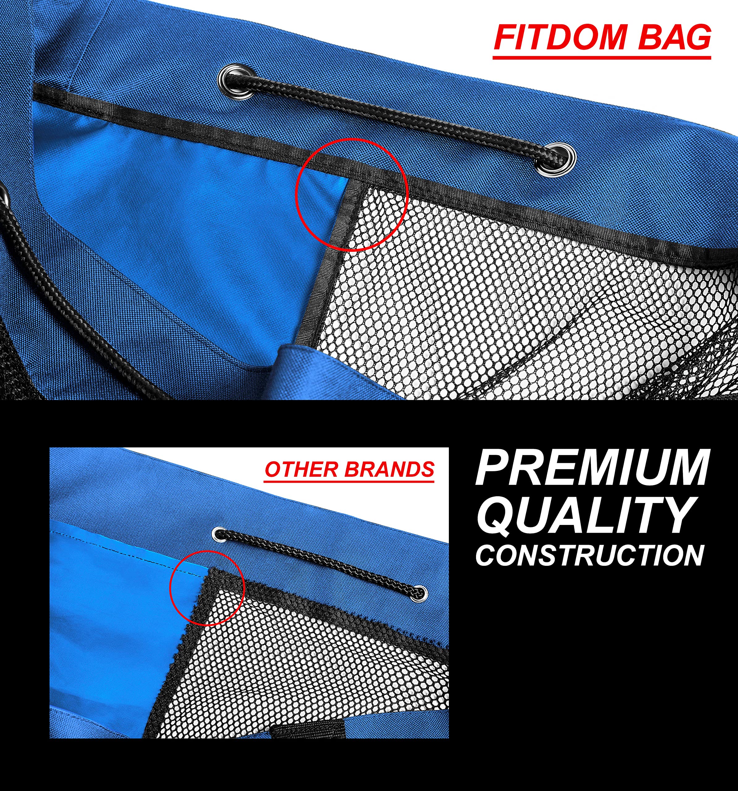 Fitdom Heavy Duty XL Soccer Mesh Equipment Ball Bag w/Adjustable Shoulder Strap Design for Coach. with an Over-Sized Front Pocket for Sporting Accessories. Best for All Outdoor & Water Gears