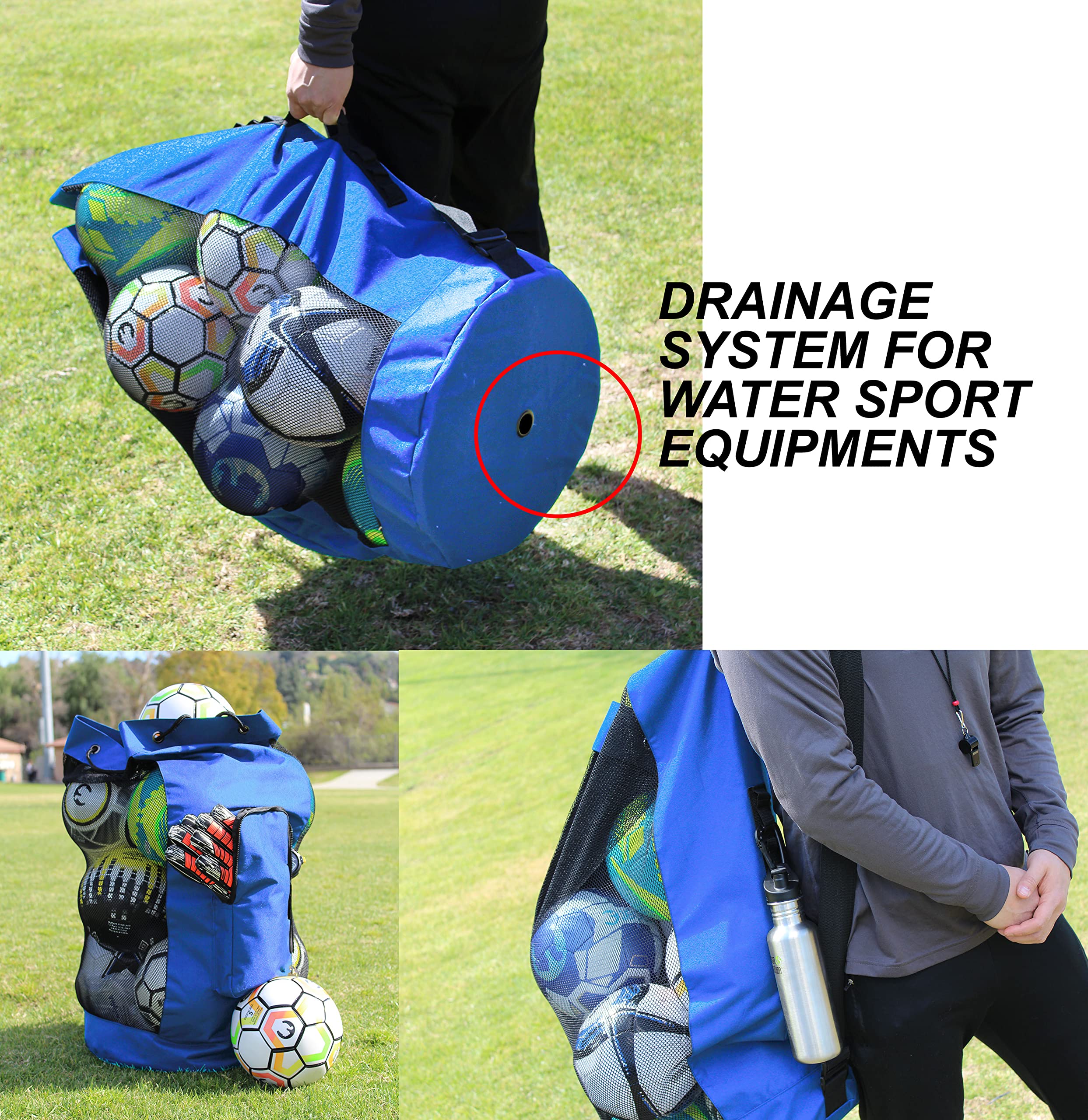 Fitdom Heavy Duty XL Soccer Mesh Equipment Ball Bag w/Adjustable Shoulder Strap Design for Coach. with an Over-Sized Front Pocket for Sporting Accessories. Best for All Outdoor & Water Gears