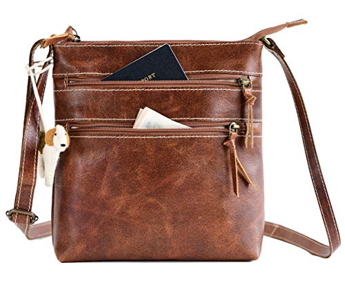 Hide N Craft Stylish Full Grain Real Leather Crossbody Bag For Women Crossover Purse, Long Shoulder, with Adjustable Strap, 2 Front and Internal Pocket, Girls Handbag (8.5x2x9 inches) β Brown