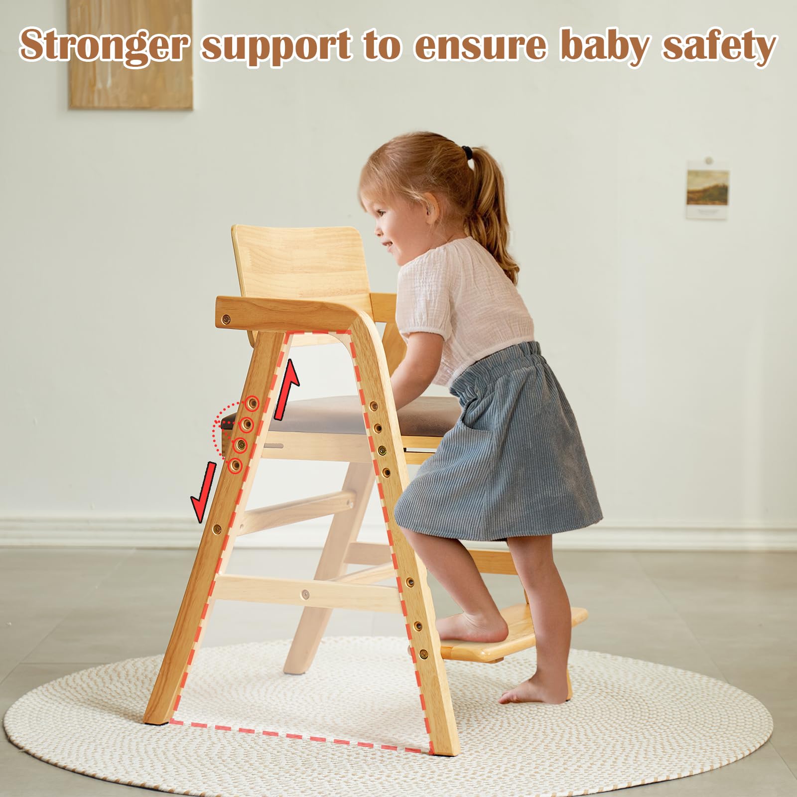 Leesinwing Solid Wood high Chairs for Toddlers,High Chair Grows with Kid for Dining, Study Chair for Children