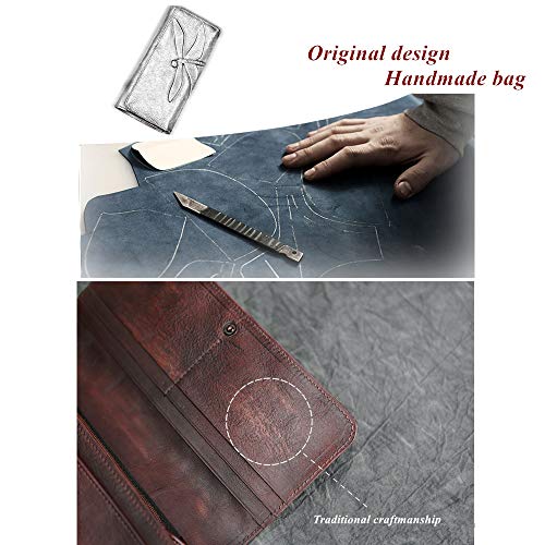 KIMINII Slim Wallets for Women Embossed Dragonfly Handmade Leather Wallet Cellphone Clutch Holder Purse 9630 (Blue)