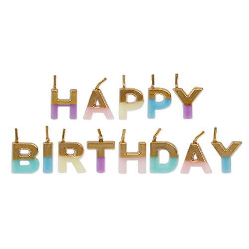 Talking Tables Happy Birthday Candles Cake Topper, Wax Height 2cm, 0.8", Gold And Pastel colors