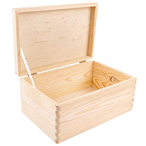 Creative Deco Large Wooden Storage Box with Hinged Lid | 11.8 x 7.87 x 5.51 inches (+-0.5) | Plain Unpainted Gift Box for Tool Toy Shoes Crafts Clothes Jewelry | Rough & UNSANDED Wood Keepsake Chest