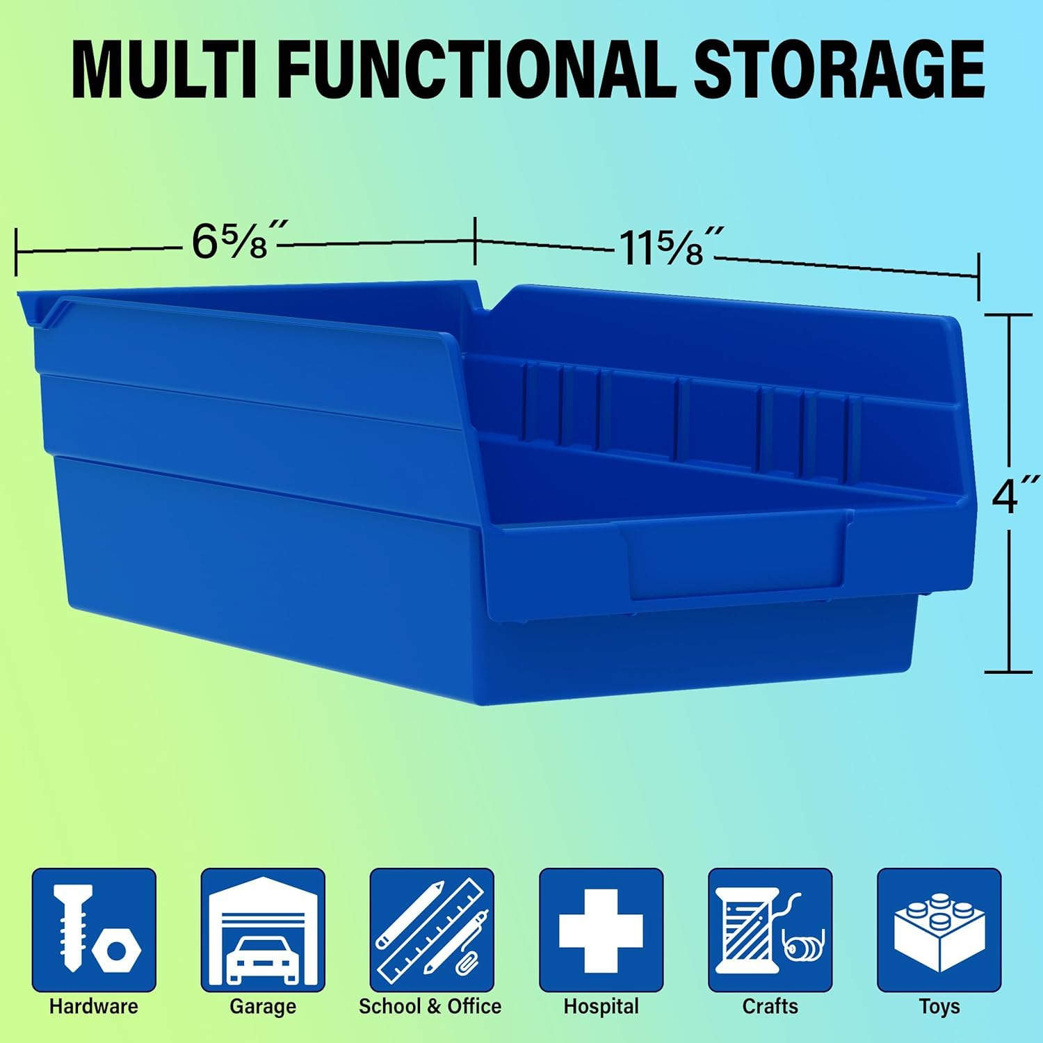 Akro-Mils 30130 Plastic Nesting Shelf Bin Box, (12-Inch x 6-1/2-Inch x 4-Inch), Blue, (12-Pack)