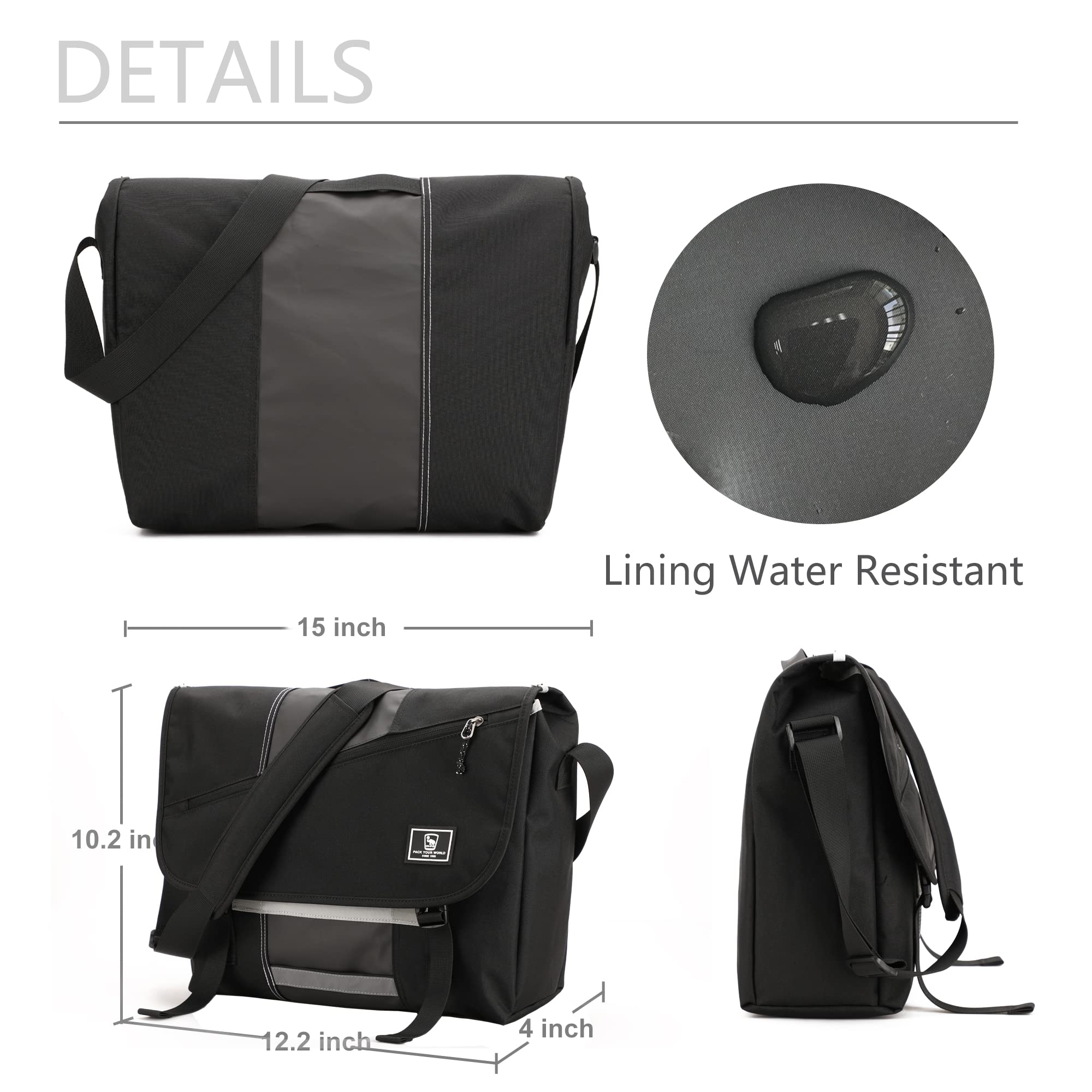 OIWAS Small Messenger Bag for Men/Women Crossbody Travel Briefcase Bags Shoulder Bag Canvas 14 Inch Laptop Computer Satchel Bag Work Black