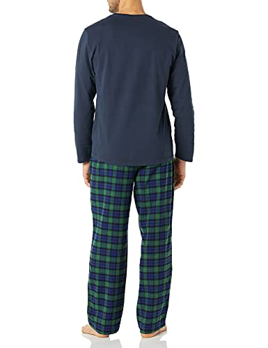 Amazon Essentials Men's Soft Flannel Pajama Sleepwear Set (Available in Big & Tall), Navy/Tartan, Medium