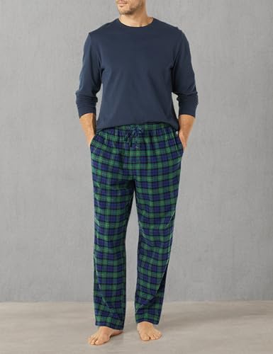 Amazon Essentials Men's Soft Flannel Pajama Sleepwear Set (Available in Big & Tall), Navy/Tartan, Medium