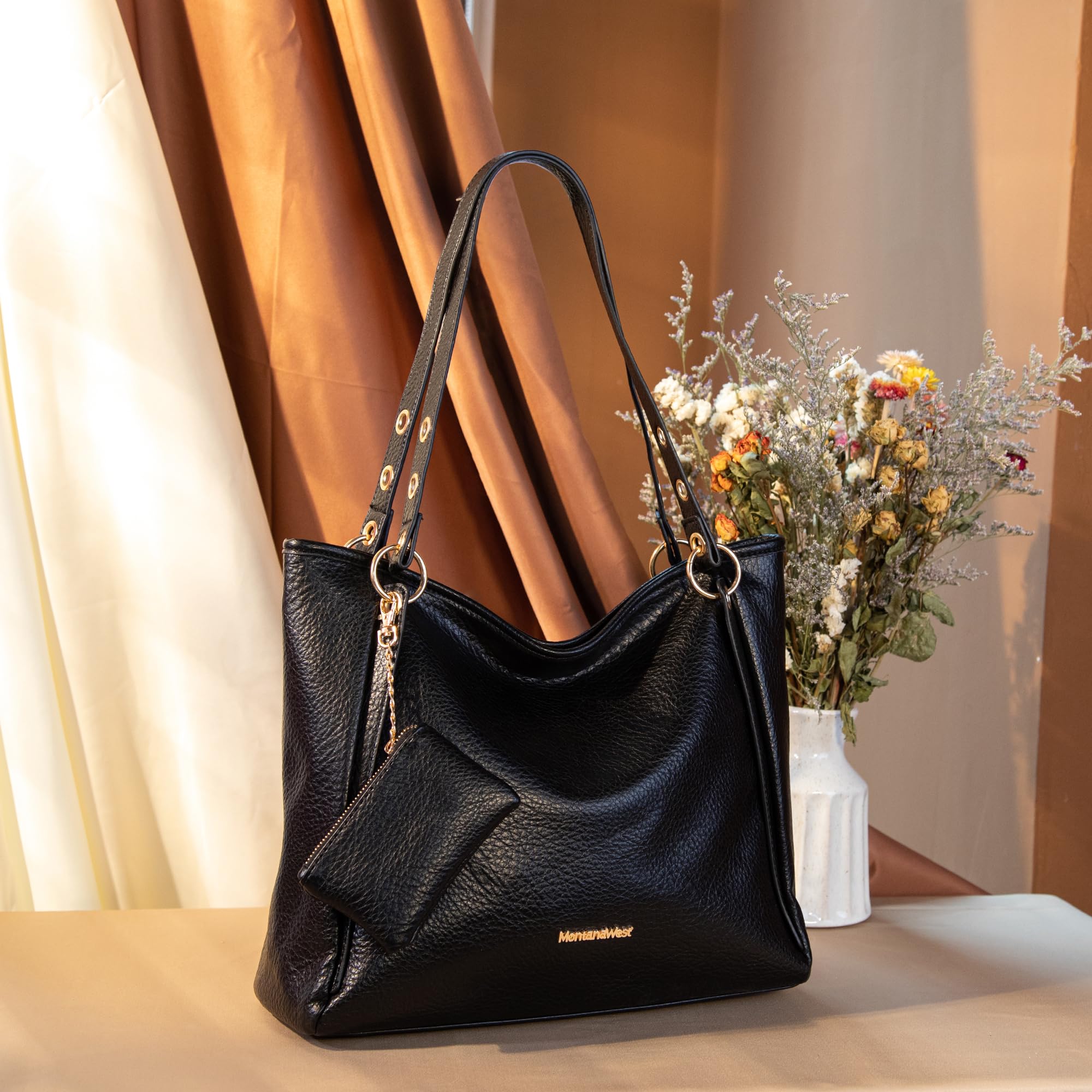 Montana West Large Tote Bag for Women Purses and Handbags Shoulder Bag with Removable Coin Pouch,MWC2-187BK
