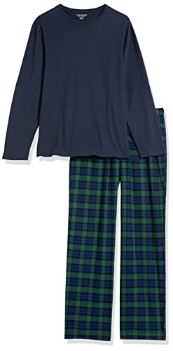 Amazon Essentials Men's Soft Flannel Pajama Sleepwear Set (Available in Big & Tall), Navy/Tartan, Medium