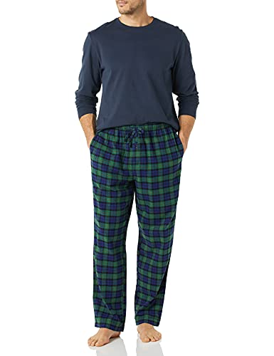 Amazon Essentials Men's Soft Flannel Pajama Sleepwear Set (Available in Big & Tall), Navy/Tartan, Medium