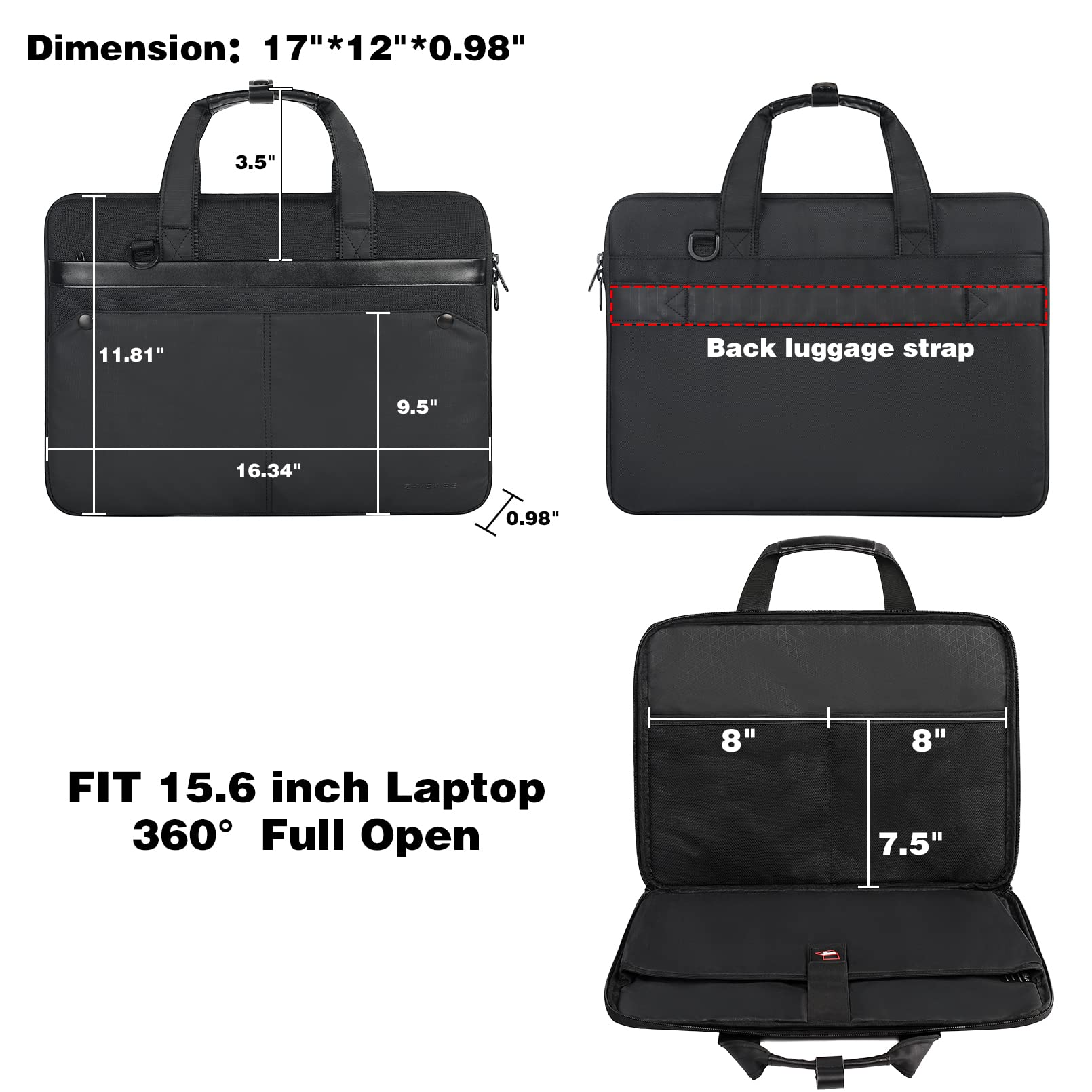 Z-MGKISS Laptop Bag, Computer Bag, Briefcase for Men, 15.6 Inch Laptop Bag Carrying Case, WaterproofTSA Messenger Shoulder Bag with Strap, Office College Laptop Bag for HP, Dell, Notebook, MacBook