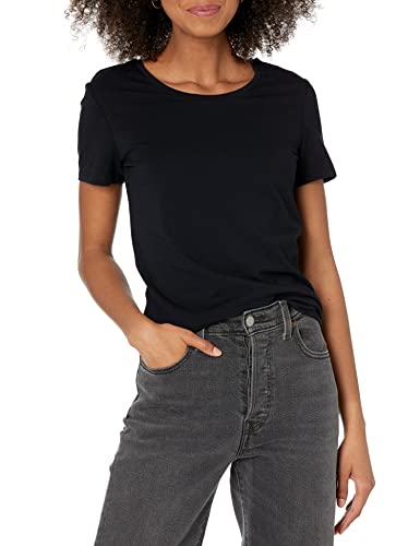 Amazon Essentials Women's Classic-Fit Short-Sleeve Crewneck T-Shirt, Pack of 2, Black/White, Small