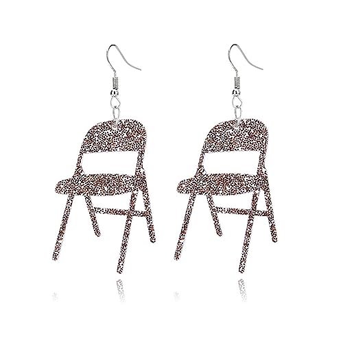 Funny Fight Folding Chair Dangle Earrings for Women Creative Fashion Acrylic Weird Chair Earrings Fashion Statement Earring (Glitter Gold)