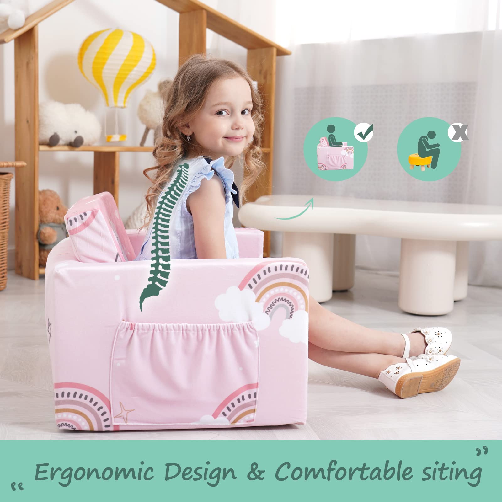 ACRABROS Kids Couch: Toddler Sofa Bed Fold Out for Gilrs Boys Baby Flip Out Convertible Lounge Chair Unicorn