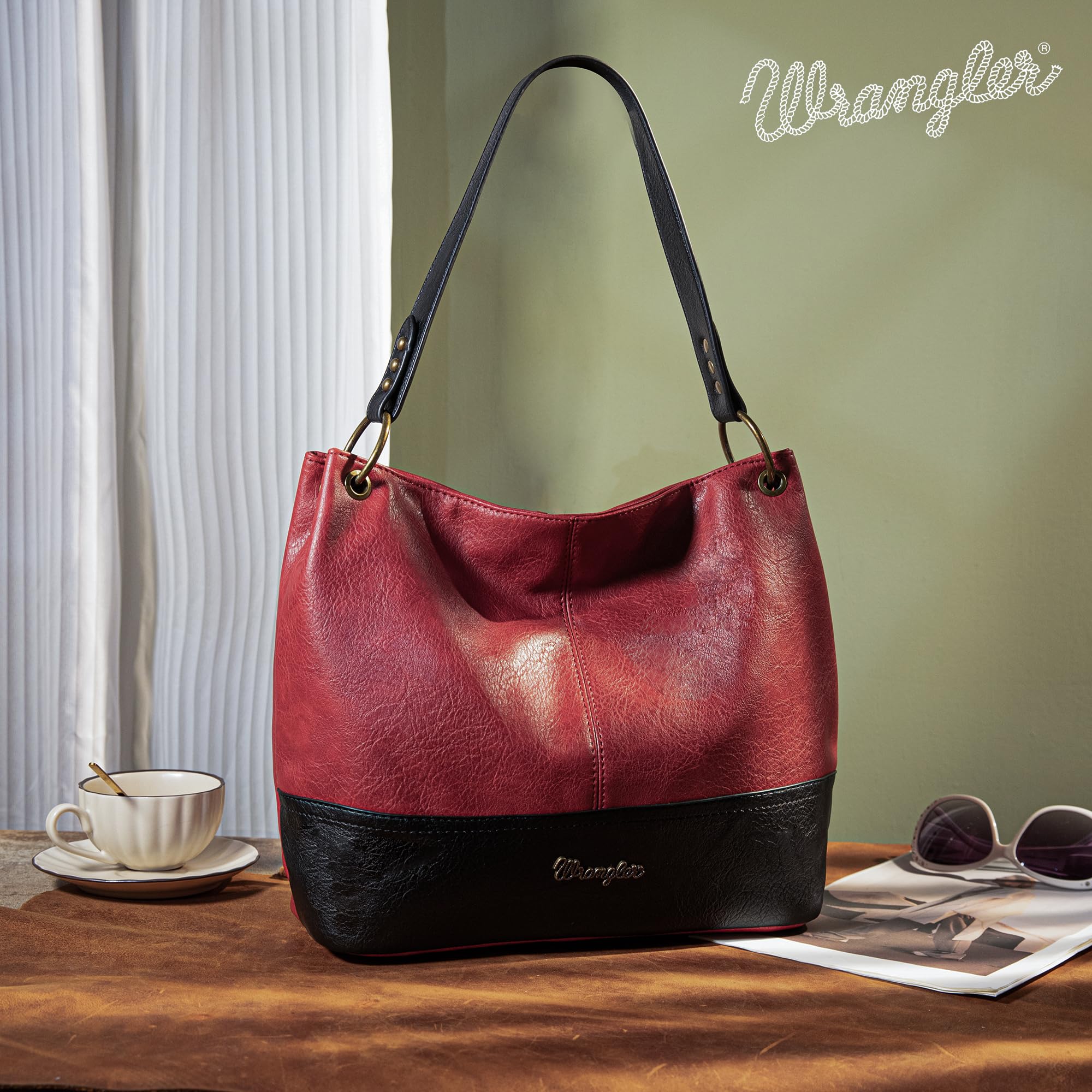 Wrangler Hobo Bags for Women Leather Hobo Purses Shoulder Bag Tote Bag Womens Purses and Handbags WG20-918RD