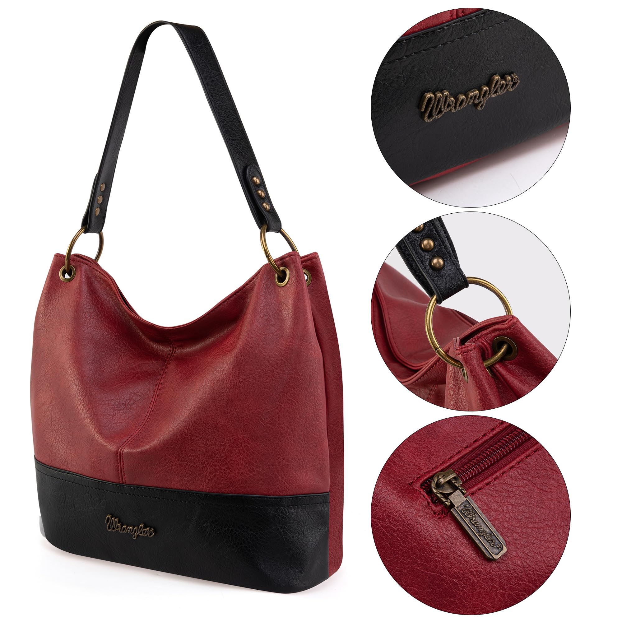 Wrangler Hobo Bags for Women Leather Hobo Purses Shoulder Bag Tote Bag Womens Purses and Handbags WG20-918RD
