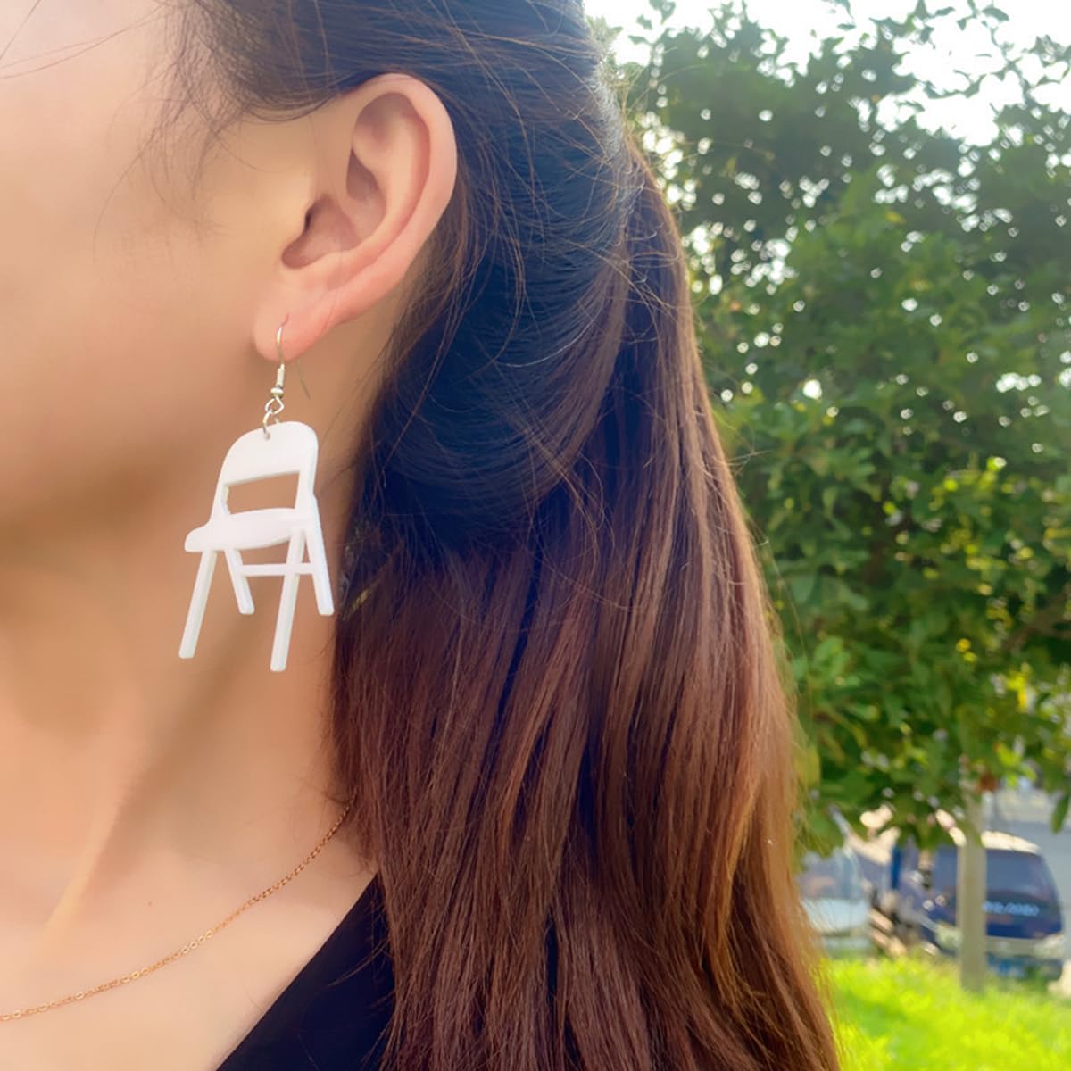 Chair Earrings Acrylic Folding Chair Earrings Chair Movement Earrings Fun Chair Dangle Drop Earrings For Women (White)