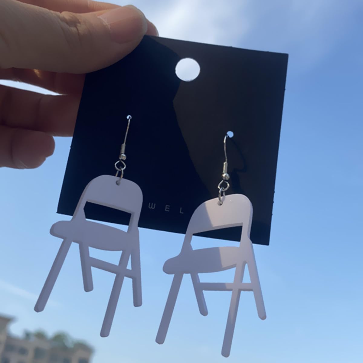 Chair Earrings Acrylic Folding Chair Earrings Chair Movement Earrings Fun Chair Dangle Drop Earrings For Women (White)