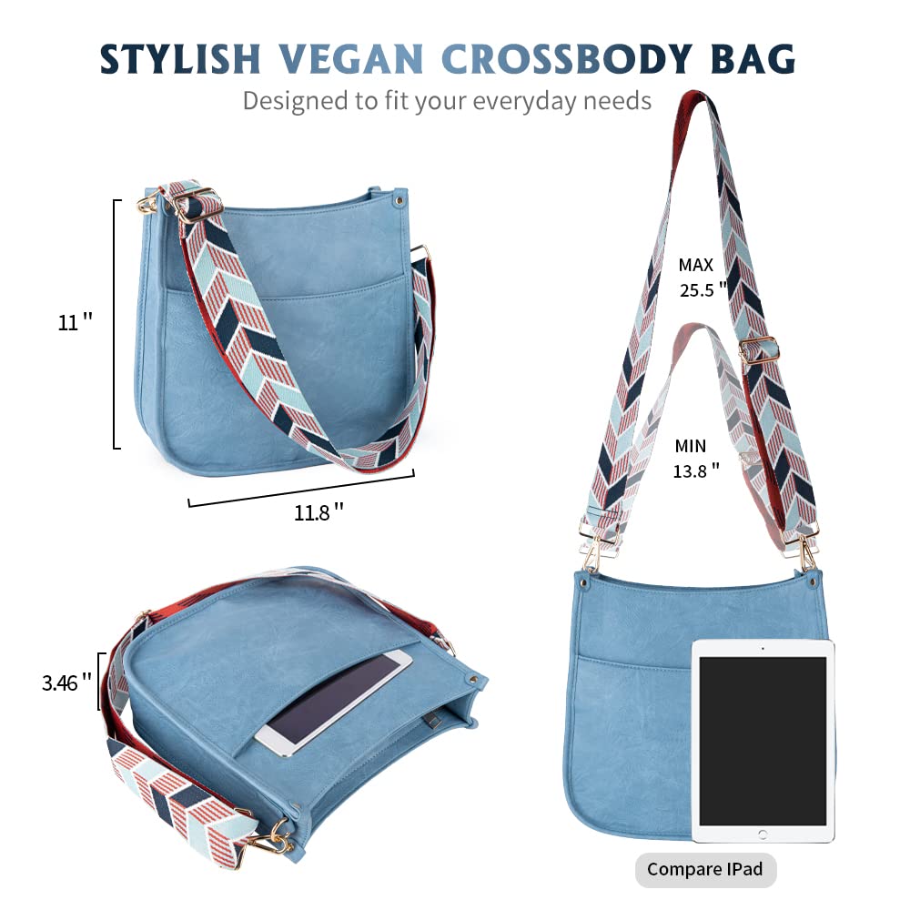 Viva Terry Vegan Leather Crossbody Fashion Shoulder Bag Purse with Adjustable Strap (Light Blue)