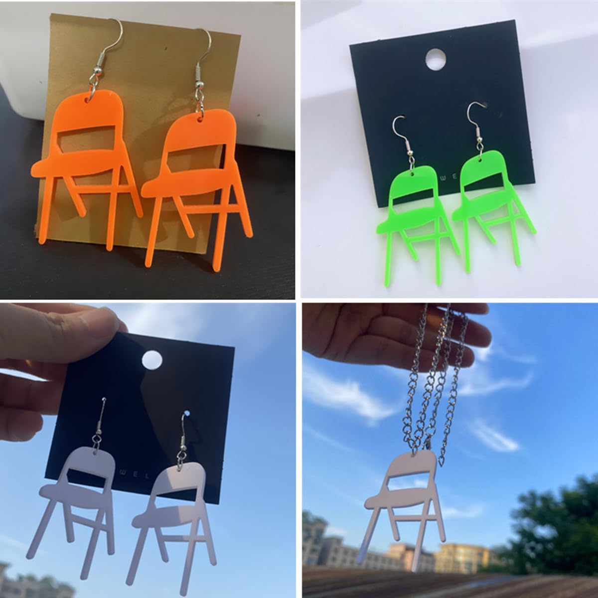 Chair Earrings Acrylic Folding Chair Earrings Chair Movement Earrings Fun Chair Dangle Drop Earrings For Women (White)