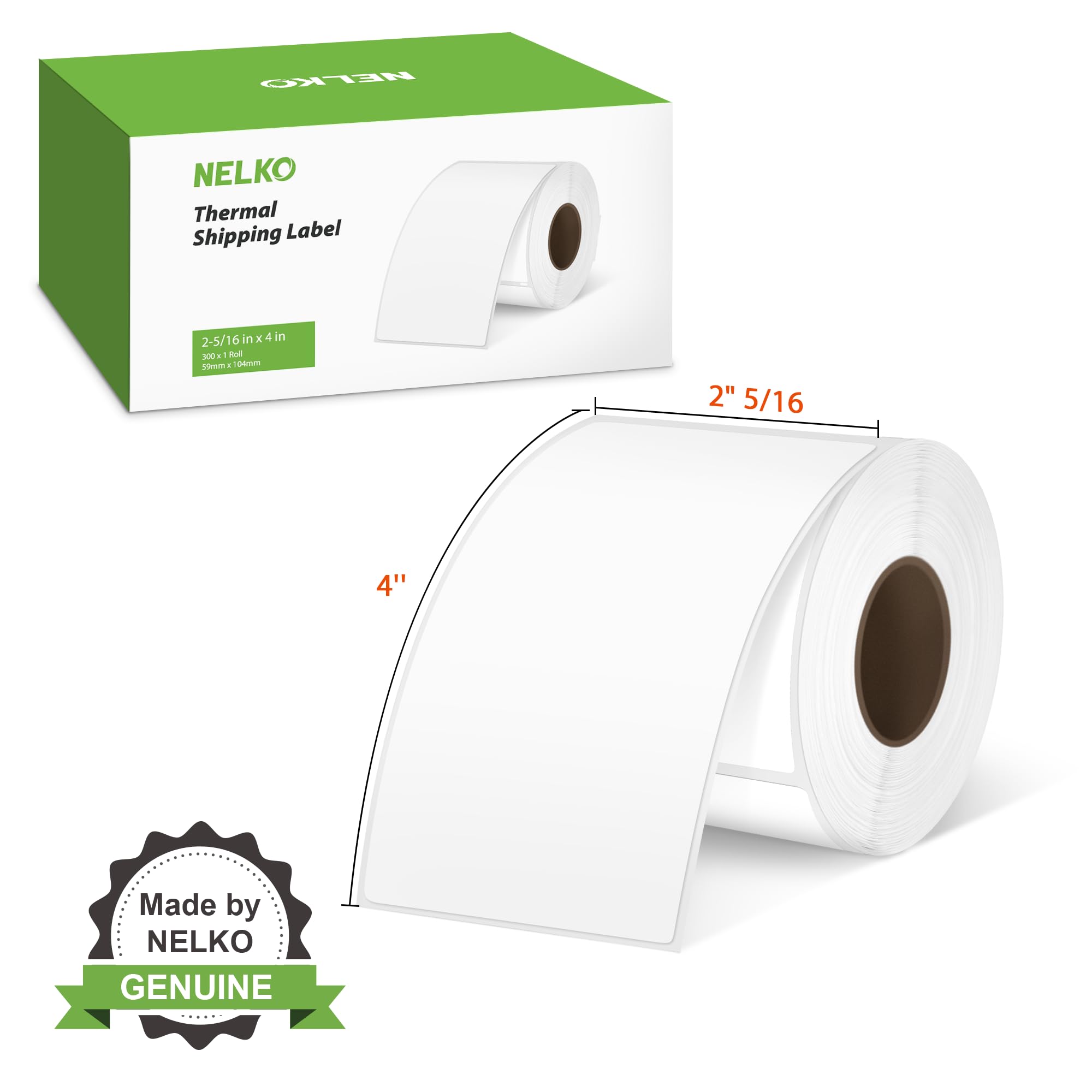 NELKO 4" x 2" 5/16 Direct Thermal Labels, Perforated Shipping Labels, Compatible with NELKO, MUNBYN, Rollo, JADENS, ASprink & iDPRT Printers, BPA & BPS Free, 300 Labels/Roll