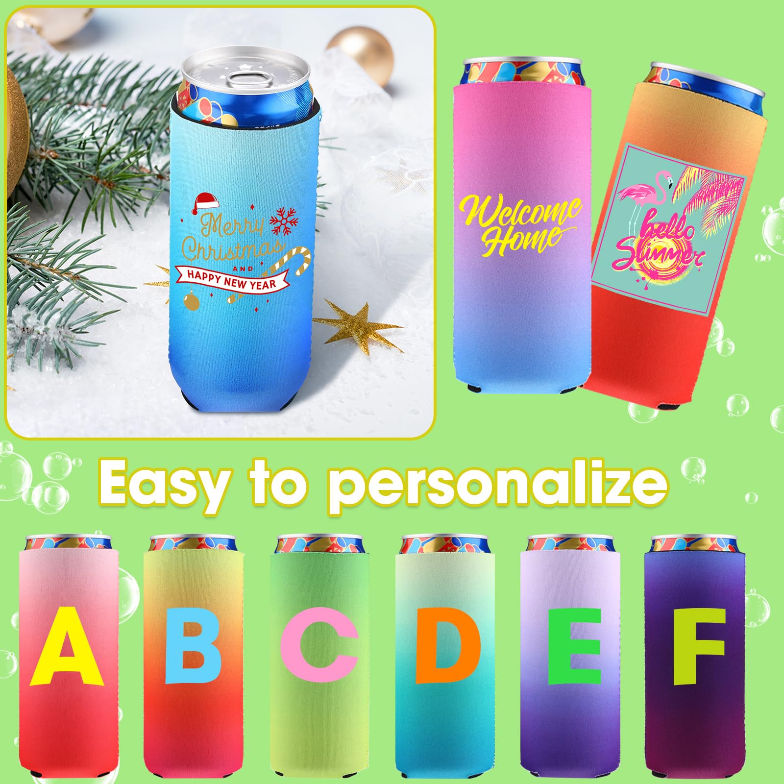 18 Pieces Slim Can Cooler Drink Sleeves Holder Insulated Neoprene Can Sleeves Neoprene Slim Beer Can Sleeves Tall Coffee Cup Sleeve Insulated Sleeves Reusable Cup Cover (12 oz, Gradient)