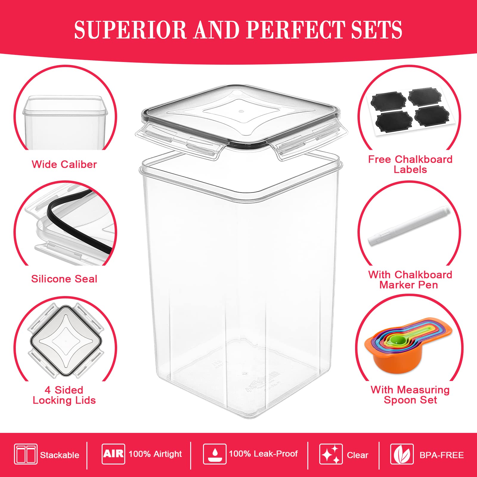 CEKEE Extra Large Food Storage Containers with Lids-6.5L |220 OZ| 2PCS Large Airtight Plastic Food Canisters for Flour, Sugar, Rice, Cereal & Pasta, Bulk Food Storage for Kitchen Pantry Organization