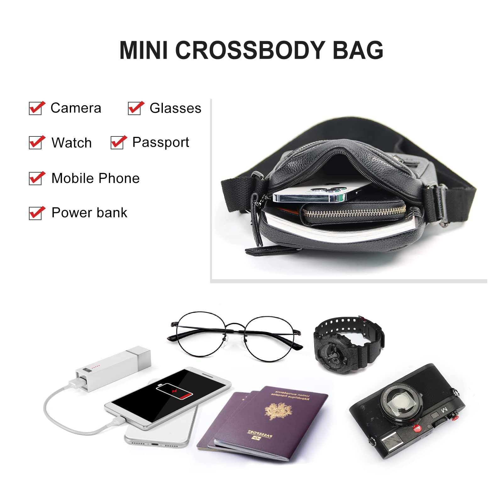 Lemuvlt Crossbody bag for men shoulder bag mens purse satchel leather messenger bag gift man M(Black)…